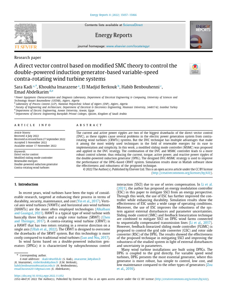 A Direct Vector Control Based On Modified SMC Theory To Control The | PDF | Wind Turbine ...