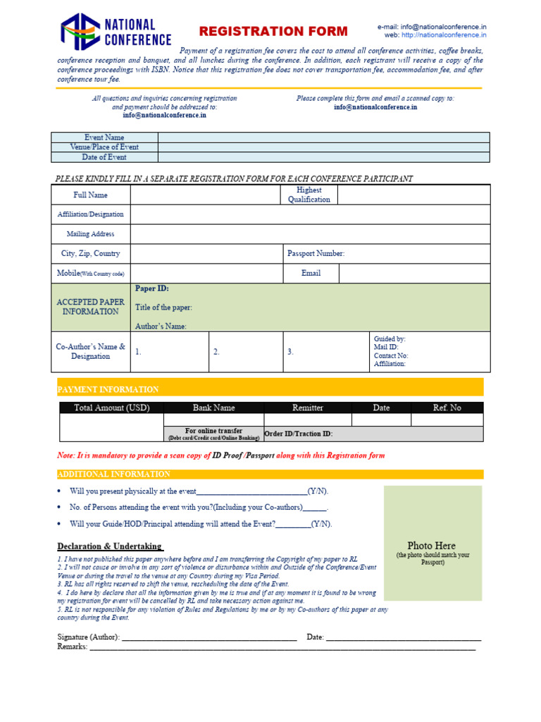 NC Presenter Registration Form | PDF | Fee | Payments