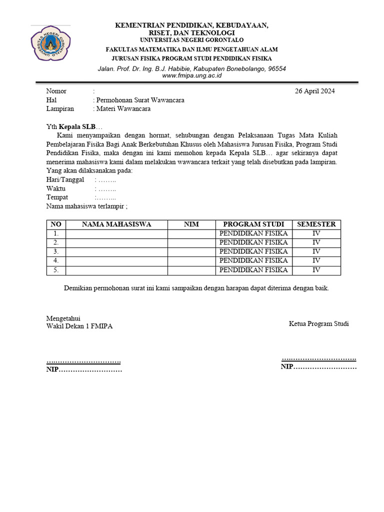Surat Permohonan Izin Abk | PDF | Sains & Matematika