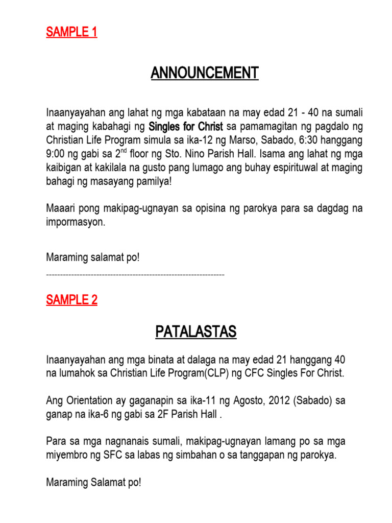 CLP LETTER - Announce To Join CLP (2SAMPLES) | PDF