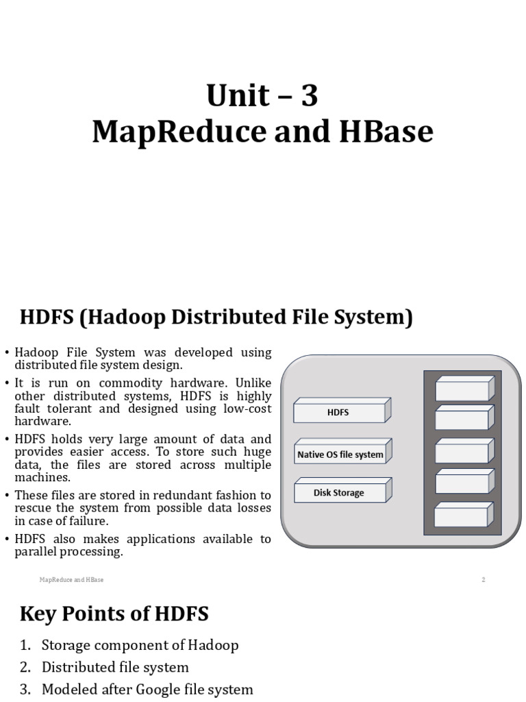 Unit - 3 HDFS MAPREDUCE HBASE | PDF | Apache Hadoop | Map Reduce