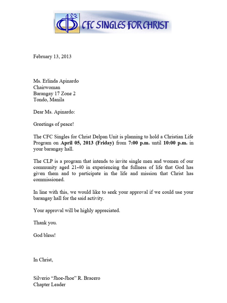 CLP LETTER - Request To Use Parish Hall | PDF | Religion & Spirituality ...