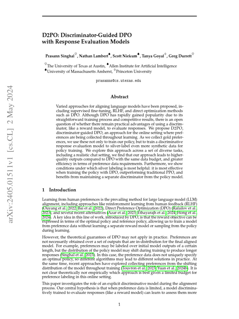 D2PO: Discriminator-Guided DPO With Response Evaluation Models | PDF | Policy | Applied Mathematics