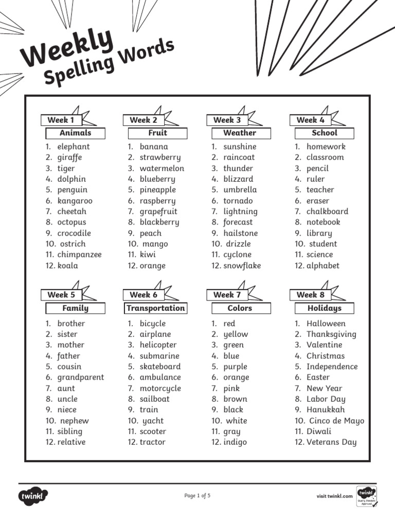 4th Grade Weekly Spelling Lists | PDF | Planets In Astrology