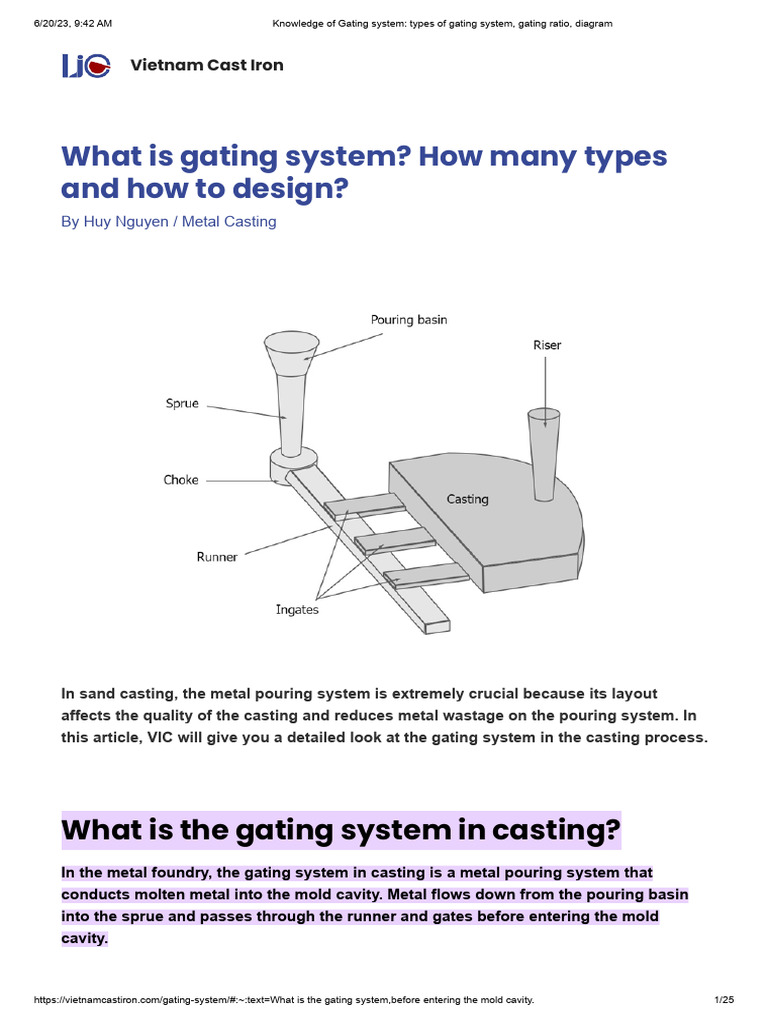 Knowledge of Gating System - Types of Gating System, Gating Ratio, Diagram | PDF | Industrial ...