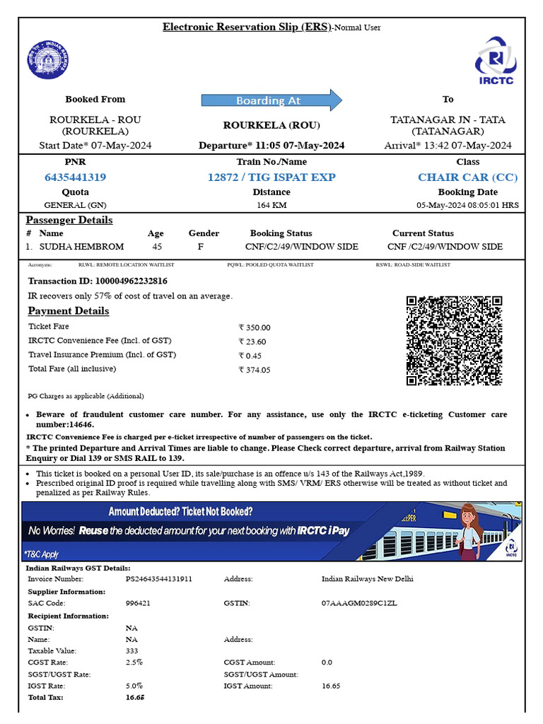 Mom Train Travel Ticket 7 May | PDF | Identity Document