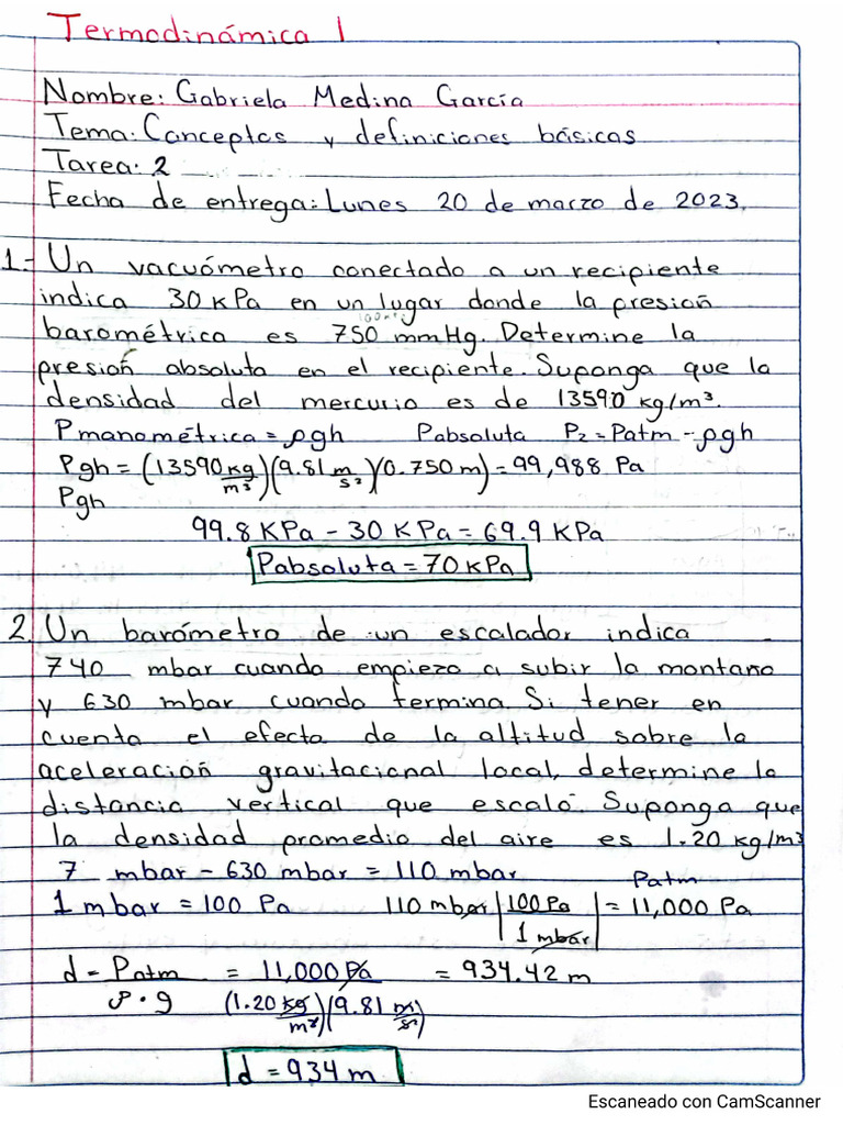 Tarea 2 Termodinámica | PDF