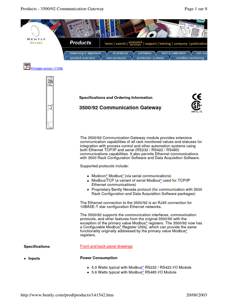 Modbus Card 3500 92 Pdf Electronics Data Transmission
