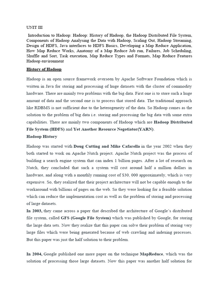 Unit Iii | PDF | Apache Hadoop | Map Reduce
