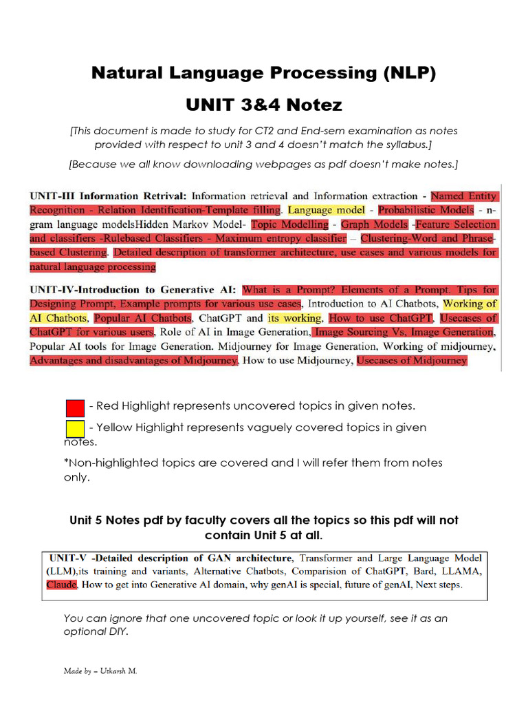 NLP Unit 3&4 | PDF | Markov Chain | Artificial Intelligence