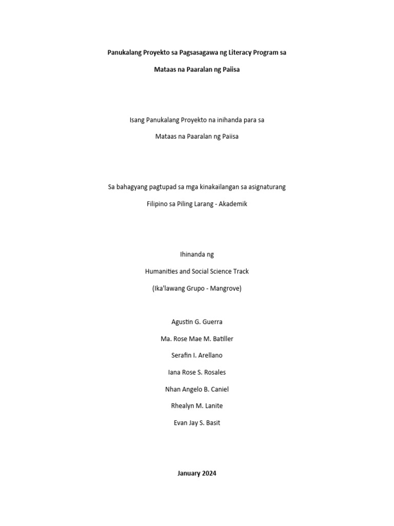 Panukalang Proyekto Sample | PDF