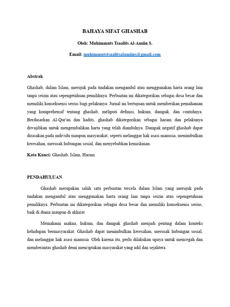 Jurnal Bahaya Sifat Ghashab Muhim | PDF