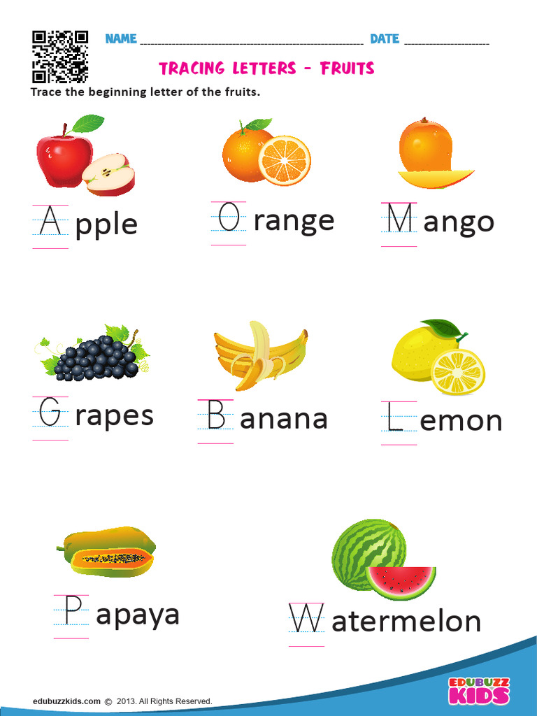 Fruit Letter Tracing Worksheet | PDF