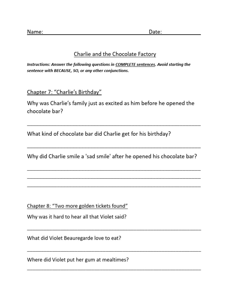 Charlie and The Chocolate Factory CHAPTER 7-8 | PDF