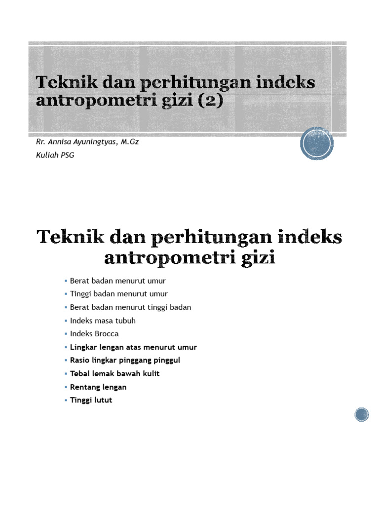 Teknik Dan Perhitungan Indeks Antropometri Gizi | PDF