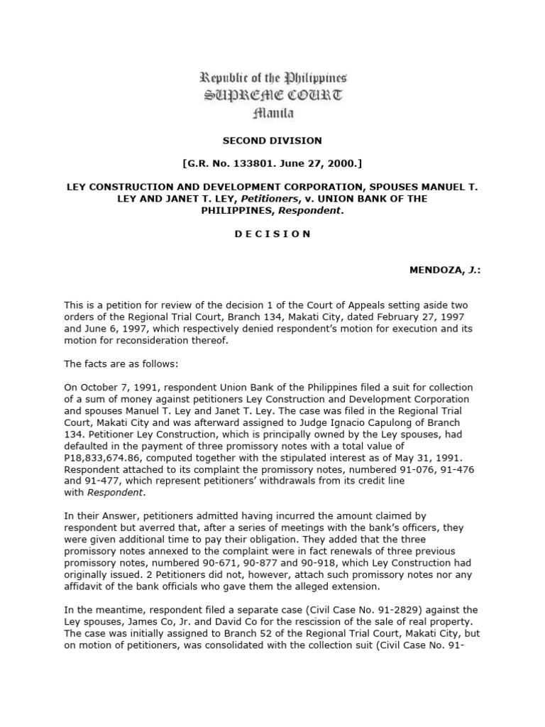 LEY Construction and Development Corp. Et. Al. vs. Union Bank of The Philippines | PDF ...