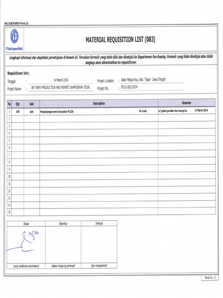 Material Requisition List 083 Add Sewa Exca | PDF