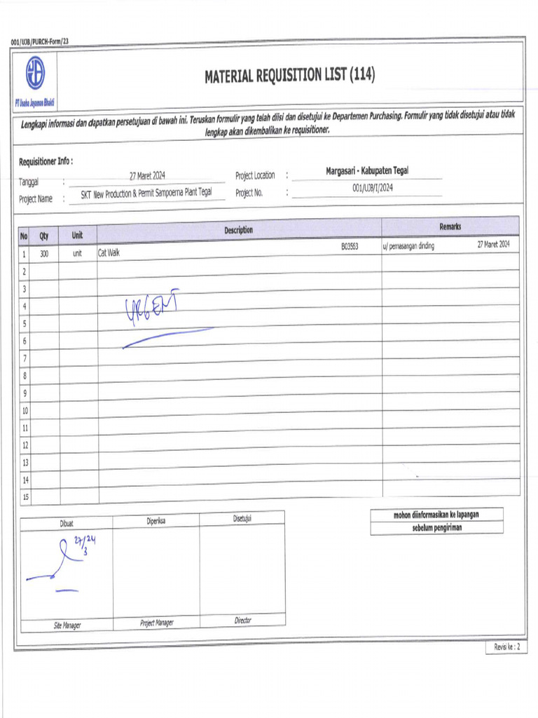 Material Requisition List 114 Catwalk | PDF
