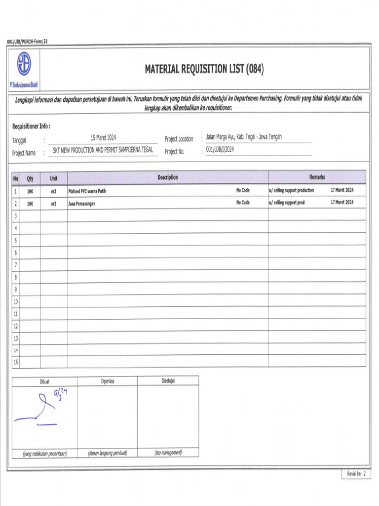 Material requisition list 084 plafon support | PDF