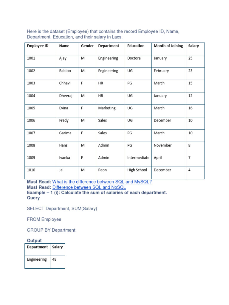 SQL Queries for Employee Data | PDF | Salary | Data Management Software