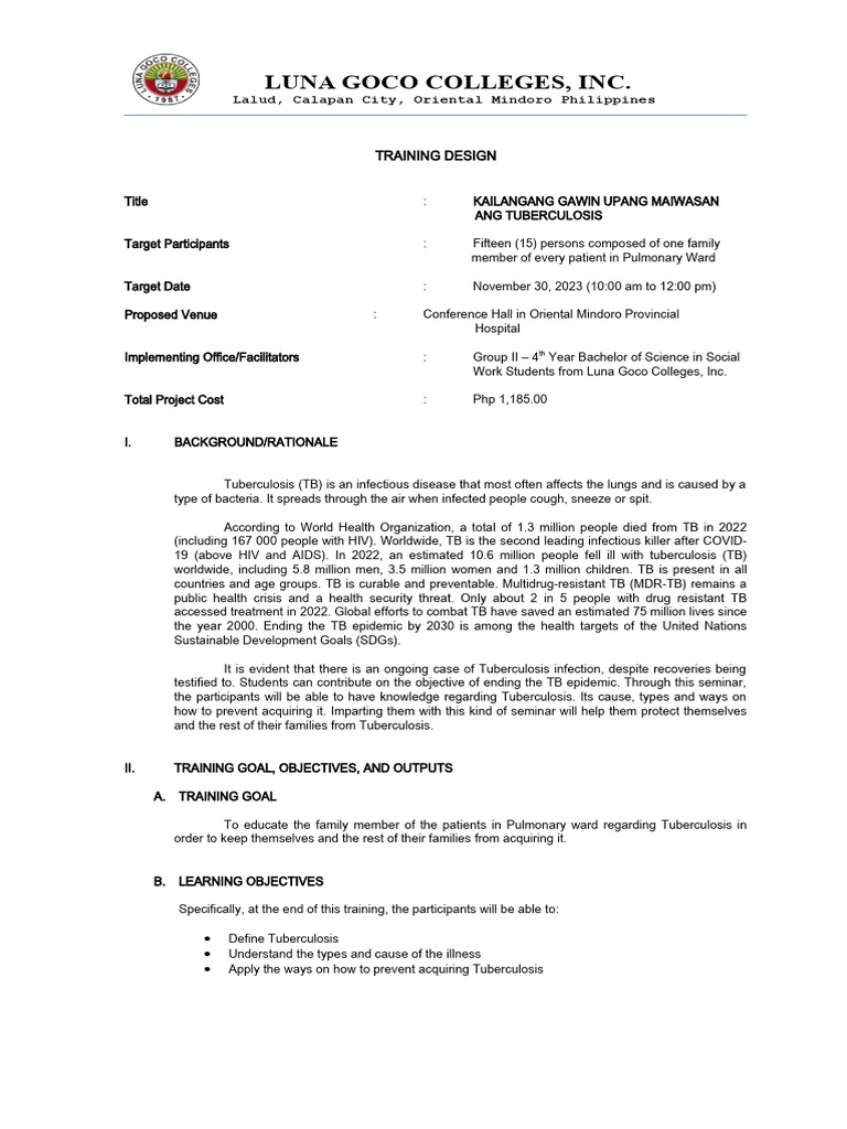 Training Proposal Group 2 | PDF | Tuberculosis | Public Health