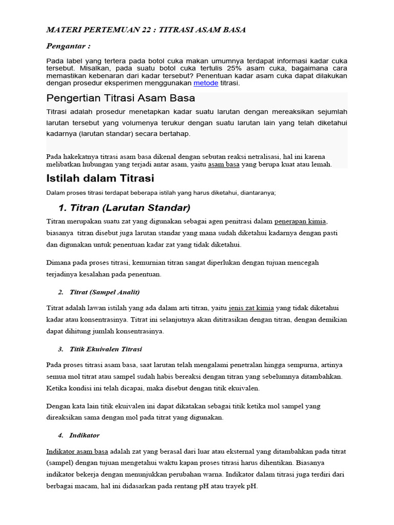 Materi Pertemuan 22 - Titrasi Asam Basa | PDF
