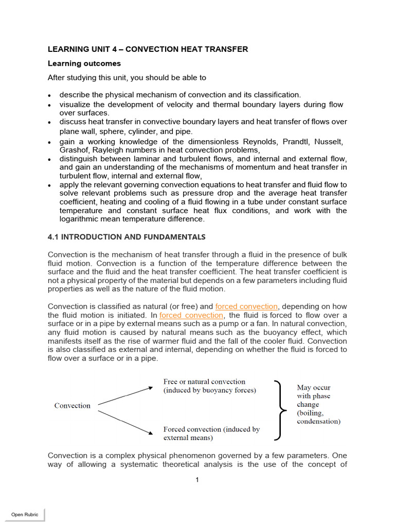 Learning Unit 4 - Convection Heat Transfer | PDF | Boundary Layer | Fluid Dynamics