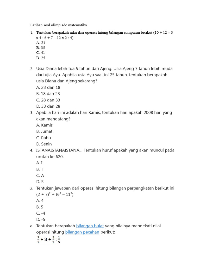 Latihan Soal Olimpiade Matematika | PDF | Metode & Bahan Ajar
