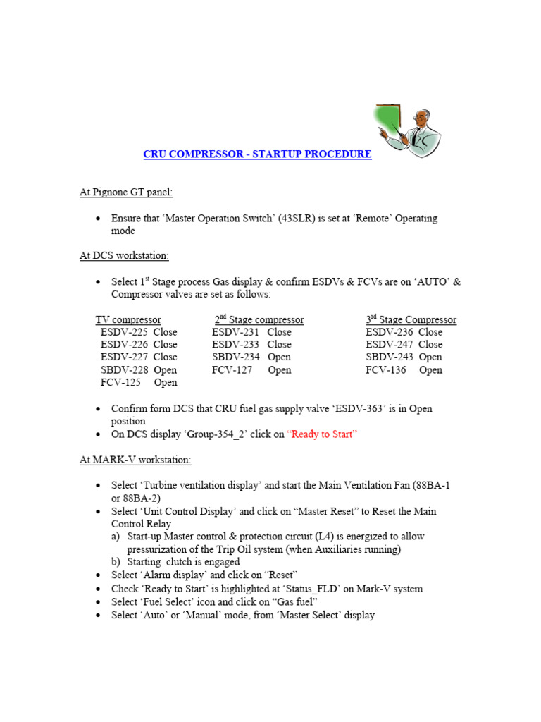 CRU Compressor Startup Procedure Guide | PDF | Pump | Valve