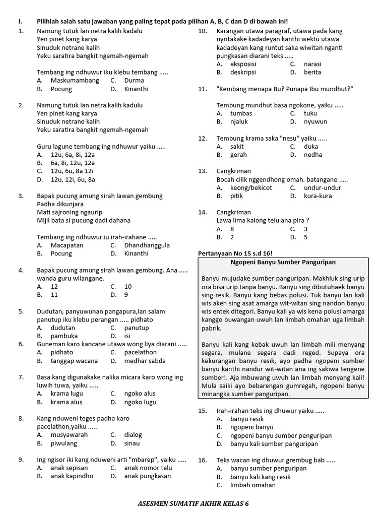 Soal & Kunci Jawaban Asa BHS Jawa | PDF