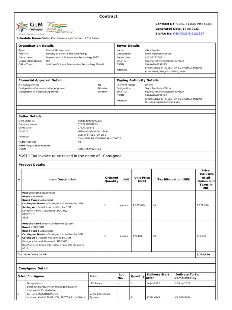 Contract: Organisation Details Buyer Details | PDF | Solid State Drive | Random Access Memory