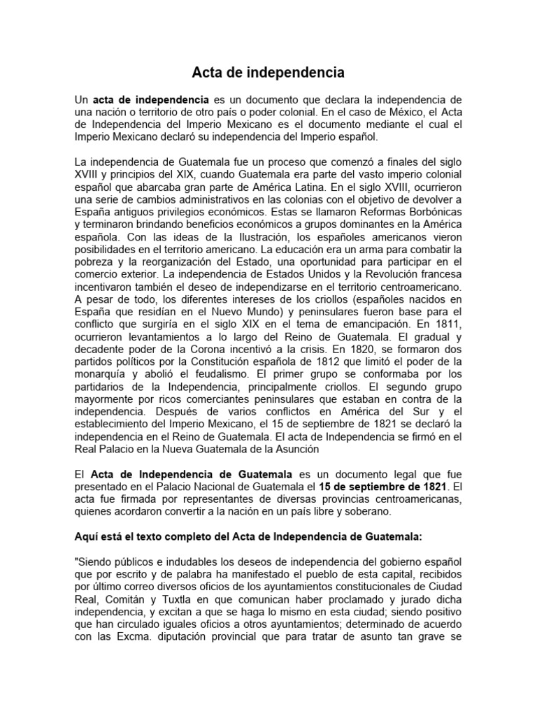 Acta de Independencia | Descargar gratis PDF | Guatemala | Imperio español