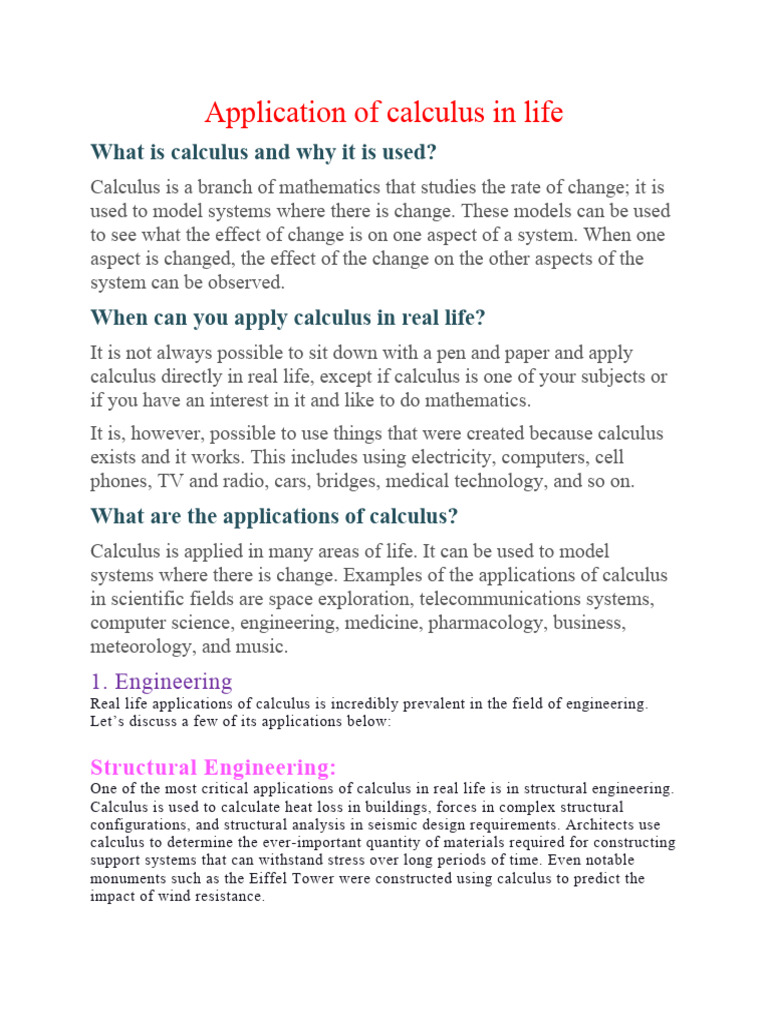 Real-Life Applications of Calculus | PDF | Calculus | Engineering