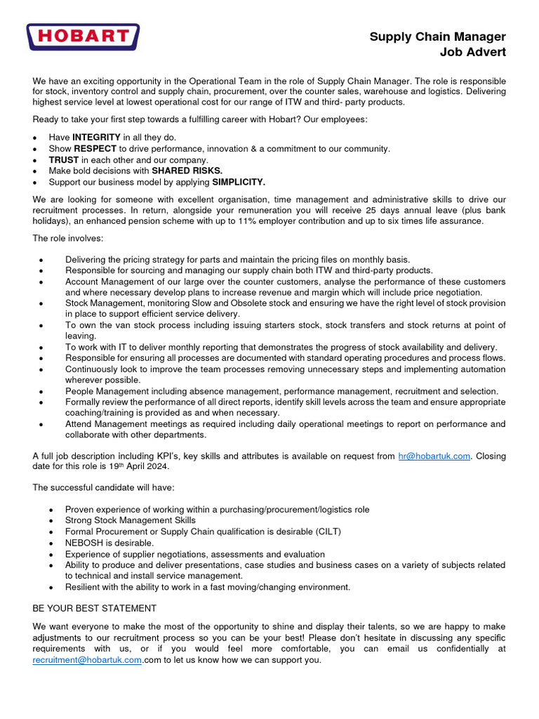 Supply Chain Manager Advert v2 | PDF | Supply Chain Management | Supply ...