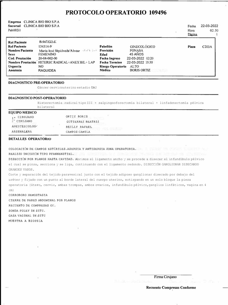 Protocolo Operatorio HT Radical | PDF | Cáncer de cuello uterino | Ginecología