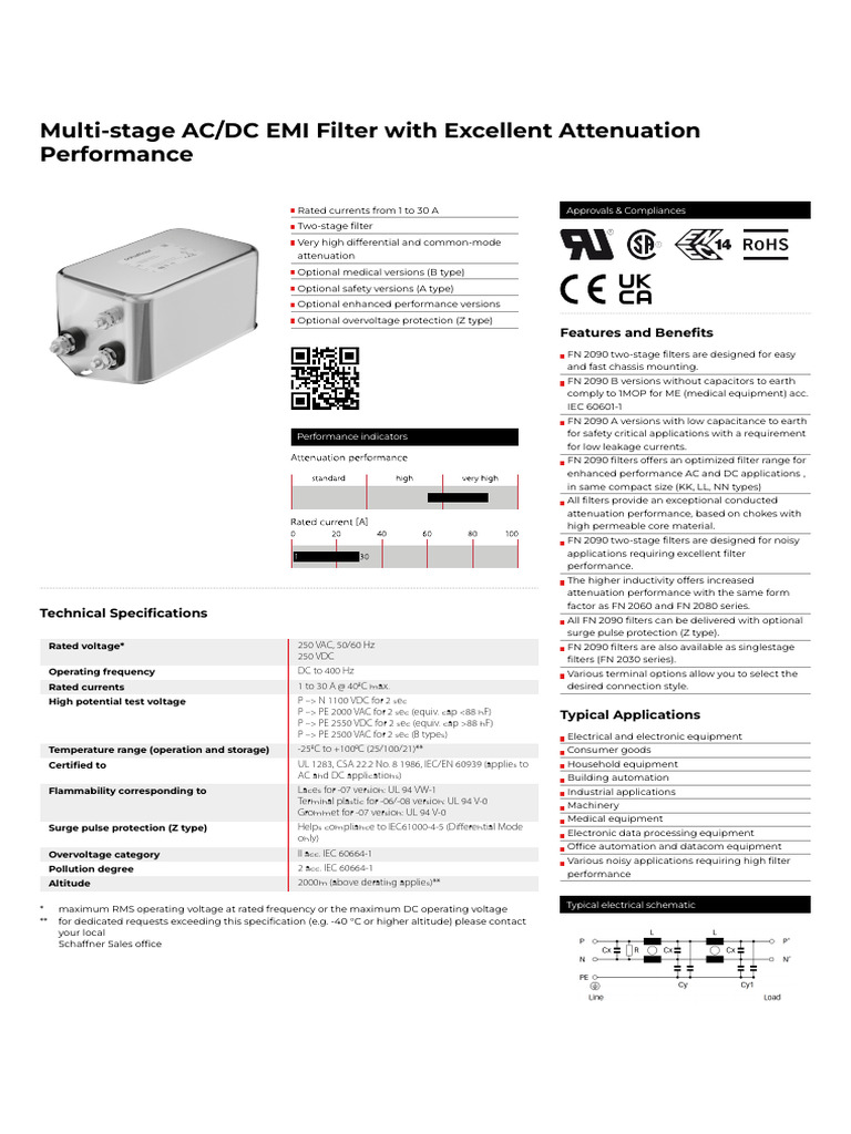 Schaffner Datasheet FN2090 | PDF | Alternating Current | Capacitor