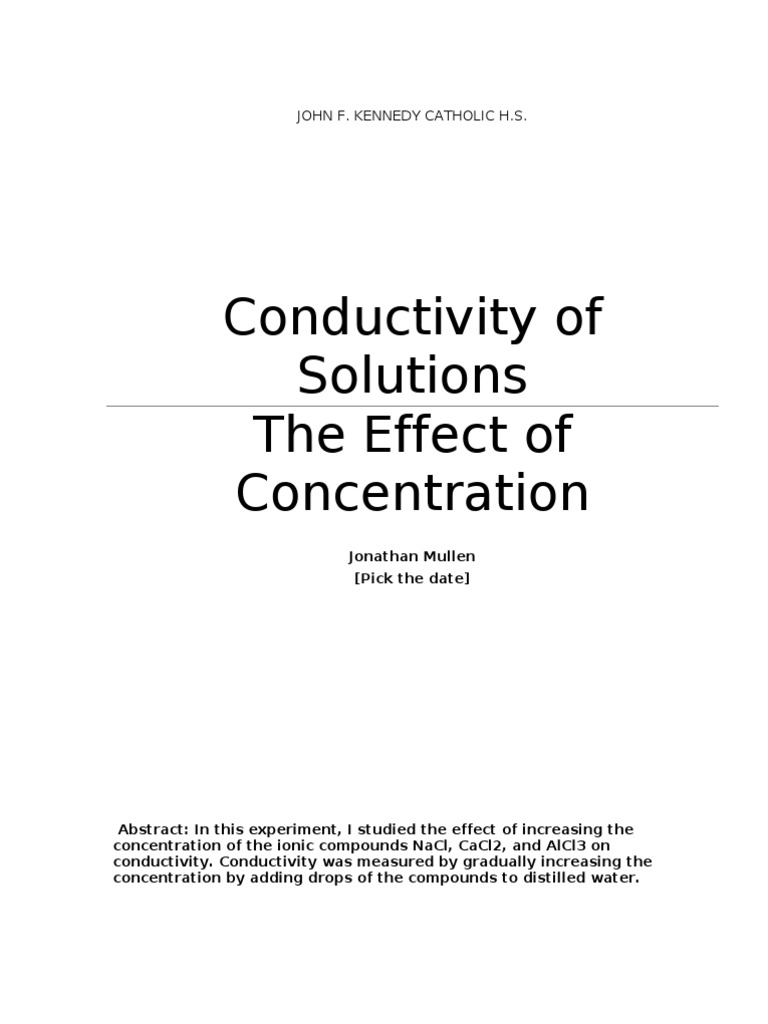 Conductivity of Solutions Lab Report | PDF | Chloride | Sodium Chloride