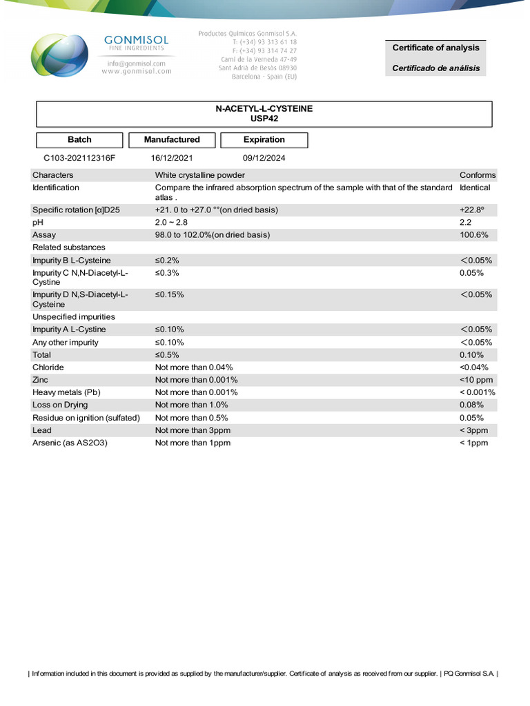 14 CoA-35ERFX-C103-202112316F-N-ACETYL-L-CYSTEINE | PDF | Physical Sciences
