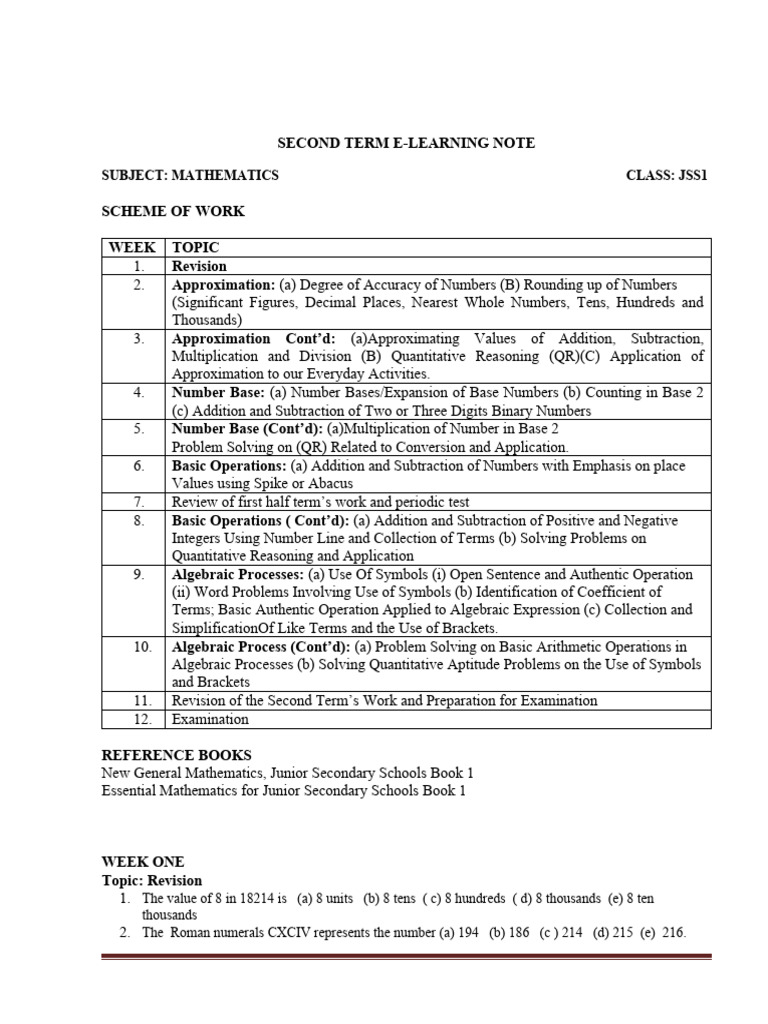 Second Term Jss1 Mathematics.... - 1 | PDF | Numbers | Arithmetic