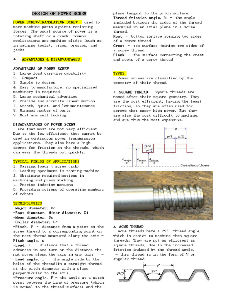 Power Screw Design Guide | PDF | Metalworking | Mechanical Engineering