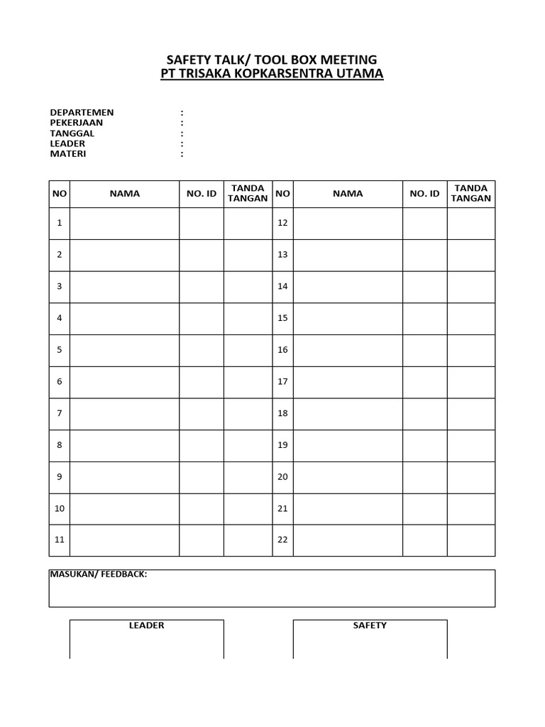 Form Tbm Safety Talk | PDF