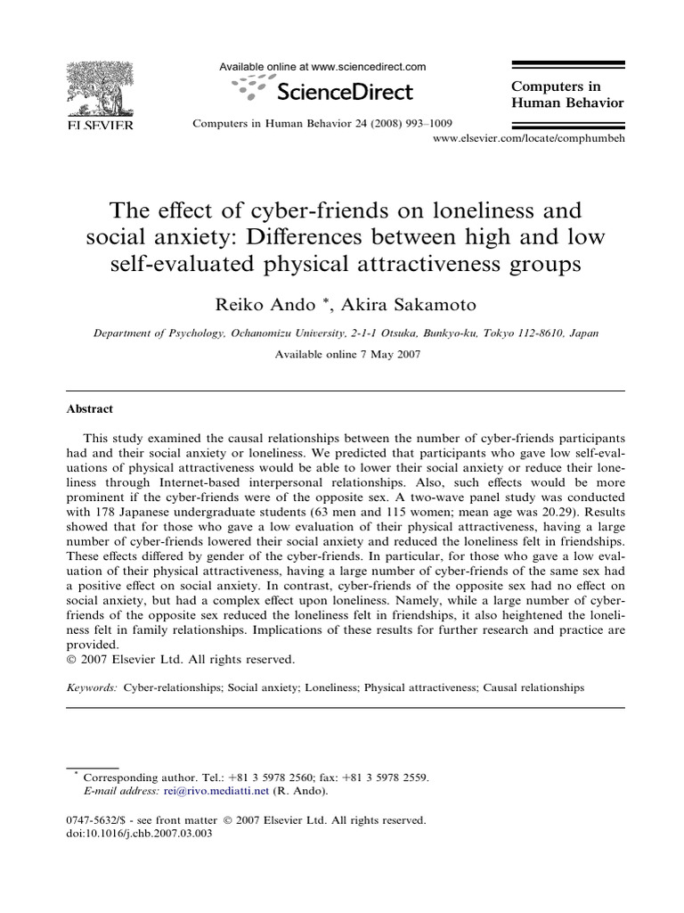 The Effect of Cyber-Friends On Loneliness and Social Anxiety ...