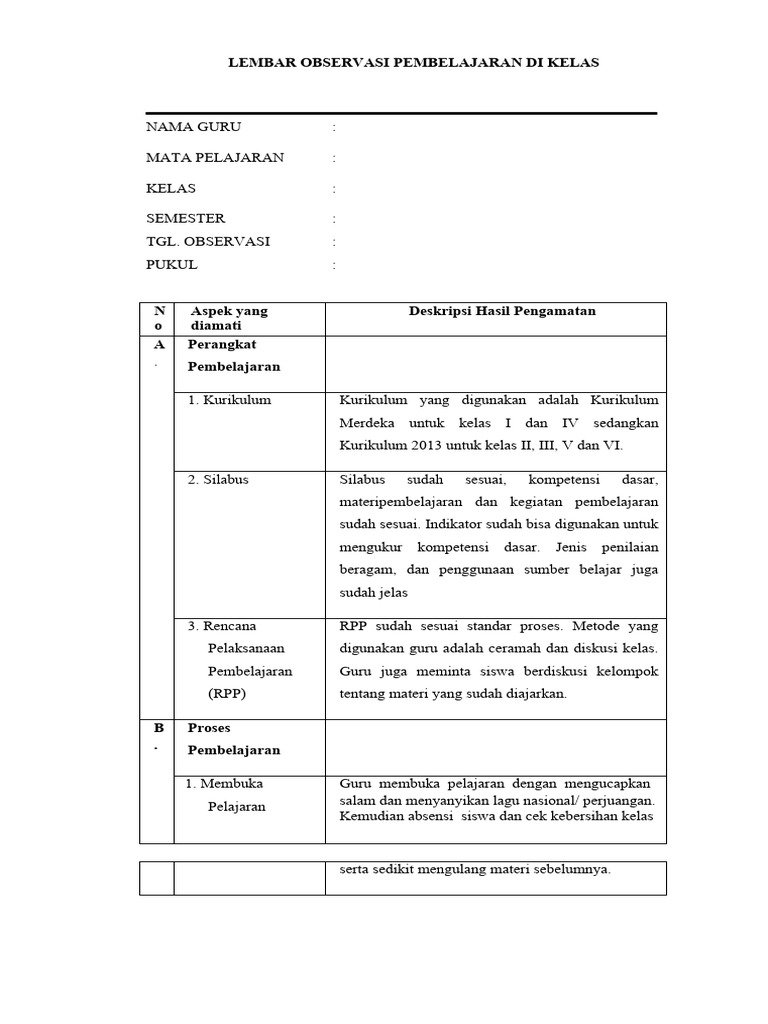Lembar Observasi Guru | PDF | Karier & Perkembangan | Pengembangan Diri