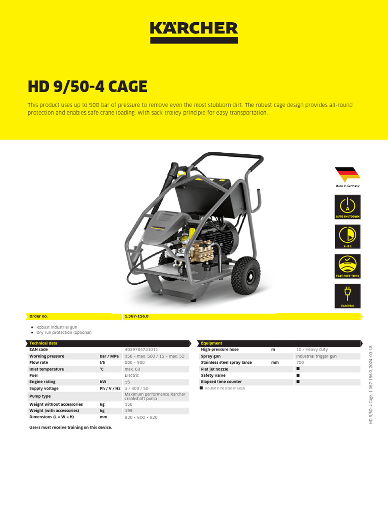 HD 9/50-4 CAGE: Robust Industrial Gun Dry Run Protection (Optional) | PDF