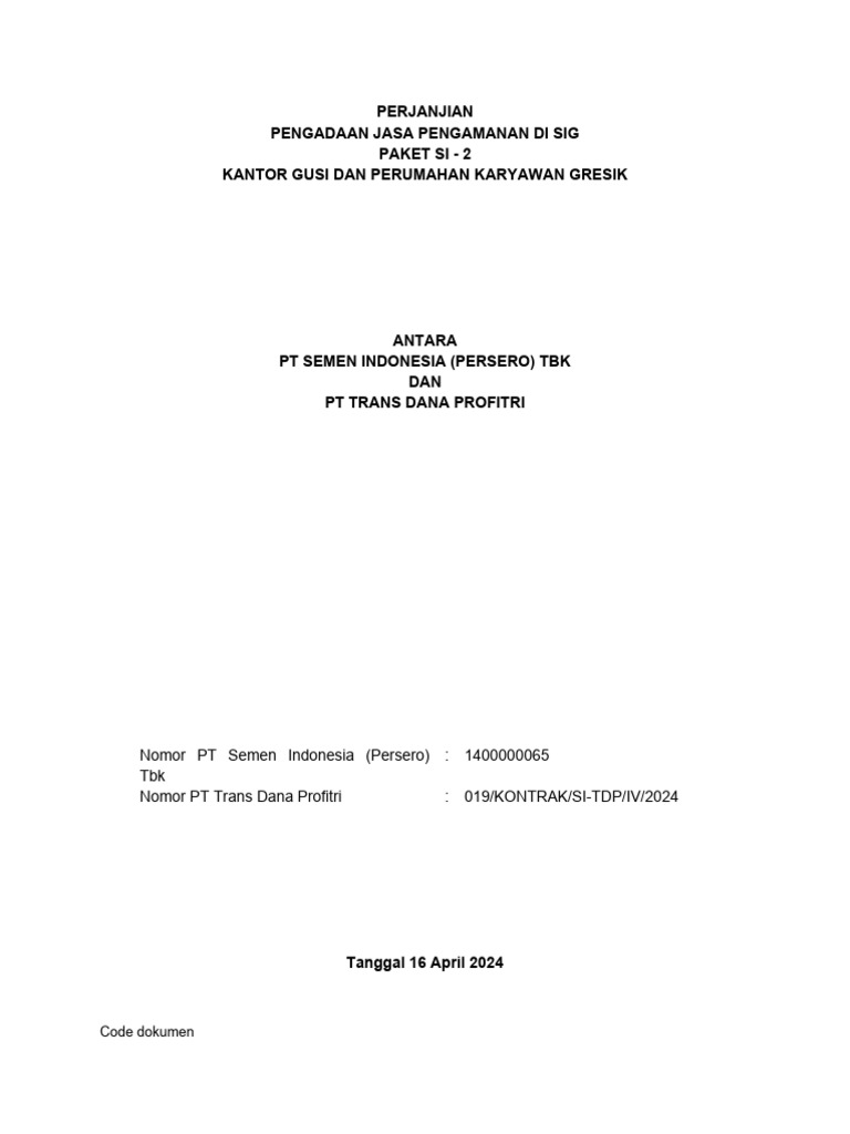 SI-2 - Perjanjian Jasa Pengamanan Gusi & Perumahan - SI Vs TDP | PDF