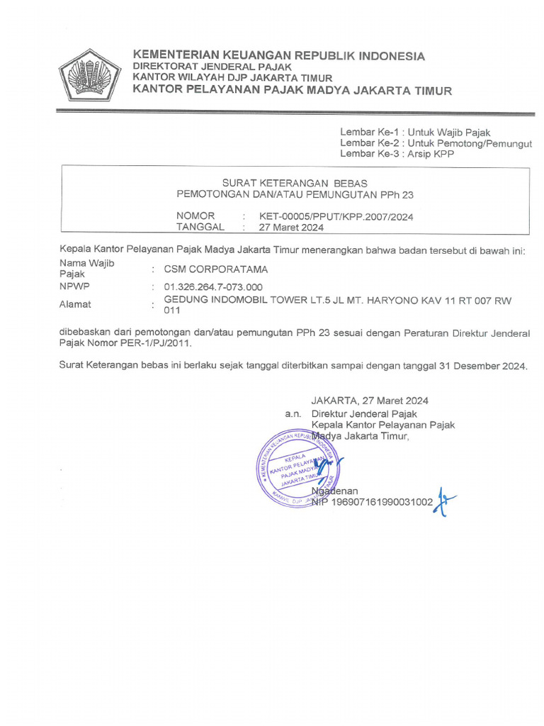 SKB PPh 23 Tahun 2024- CSM (27 Maret 2024) | PDF