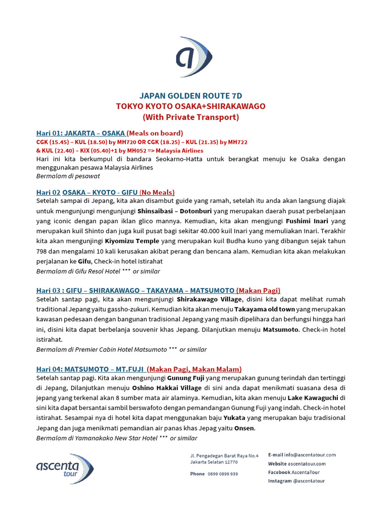 Japan Full Service 7D Golden Route+Shirakawago | PDF