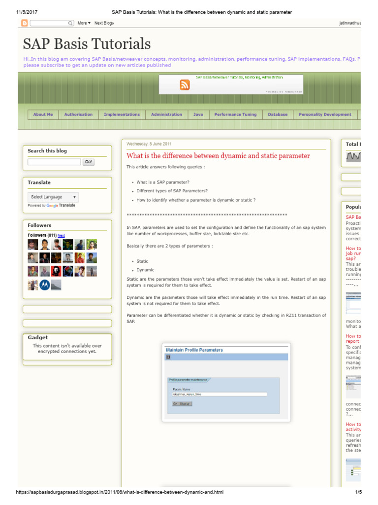 SAP Basis Tutorials - What Is The Difference Between Dynamic and Static Parameter | PDF ...
