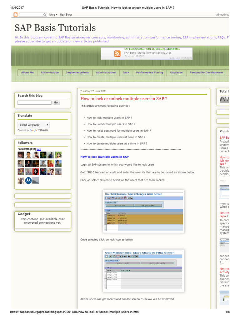 SAP Basis Tutorials - How To Lock or Unlock Multiple Users in SAP | PDF ...