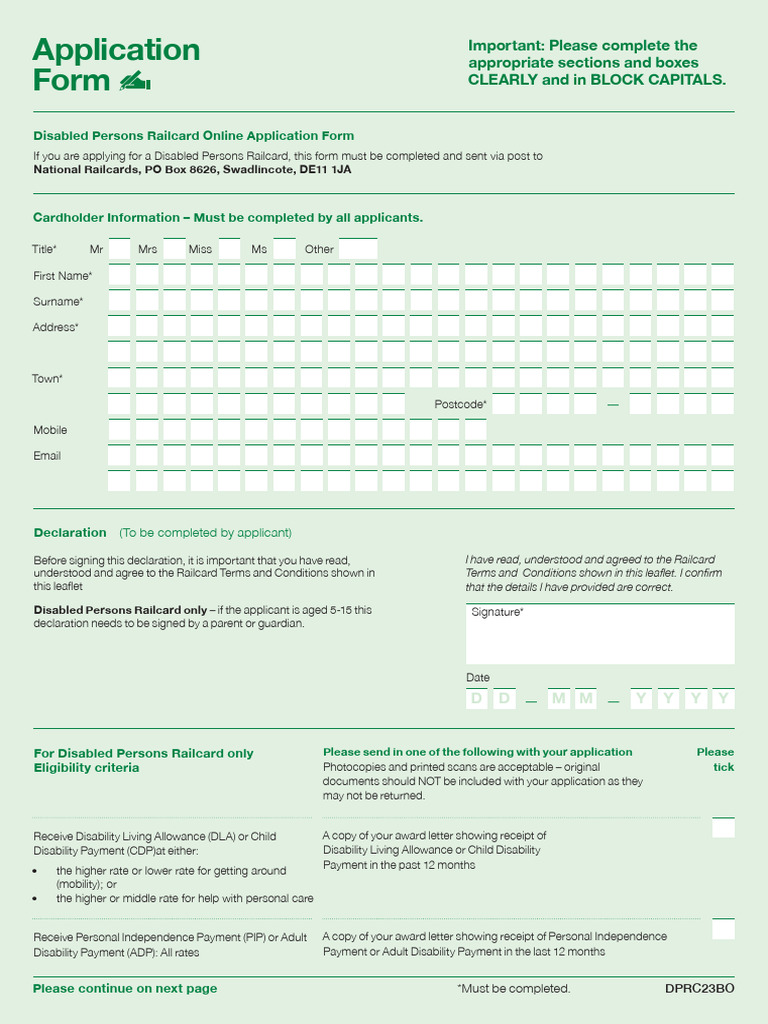 Disabled Persons Railcard Application Form | PDF